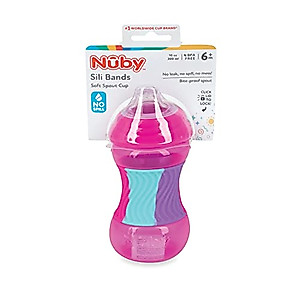Nuby No Spill Sili Bands 10oz Soft Spout Cup with Textured Easy Grip Silicone Band - Pink