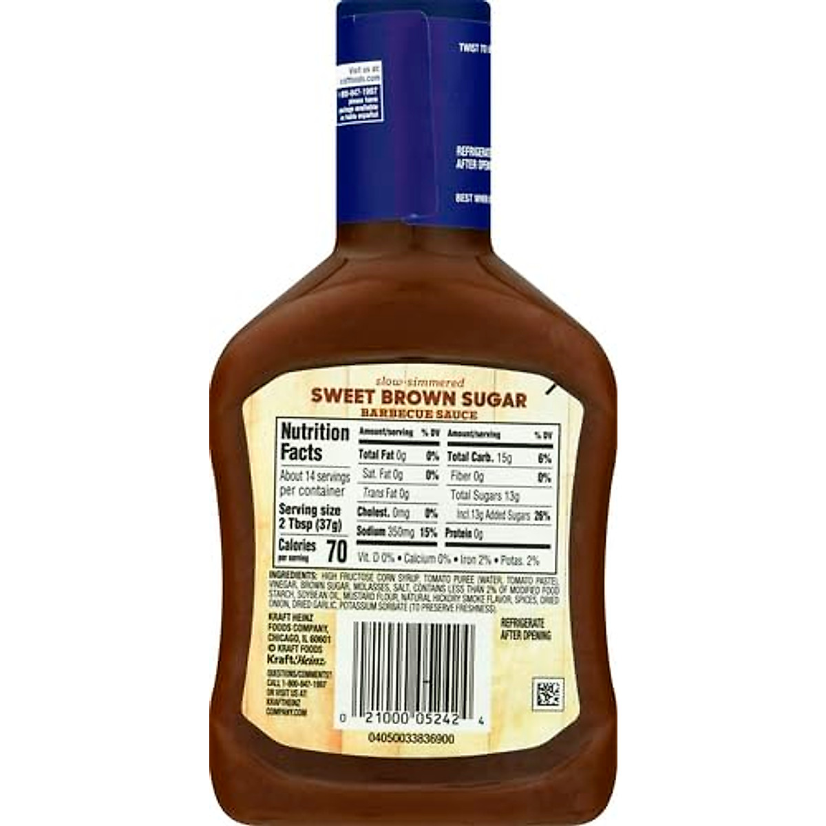 Kraft Sweet Brown Sugar Slow-Simmered Barbecue Sauce, 18 oz Bottle