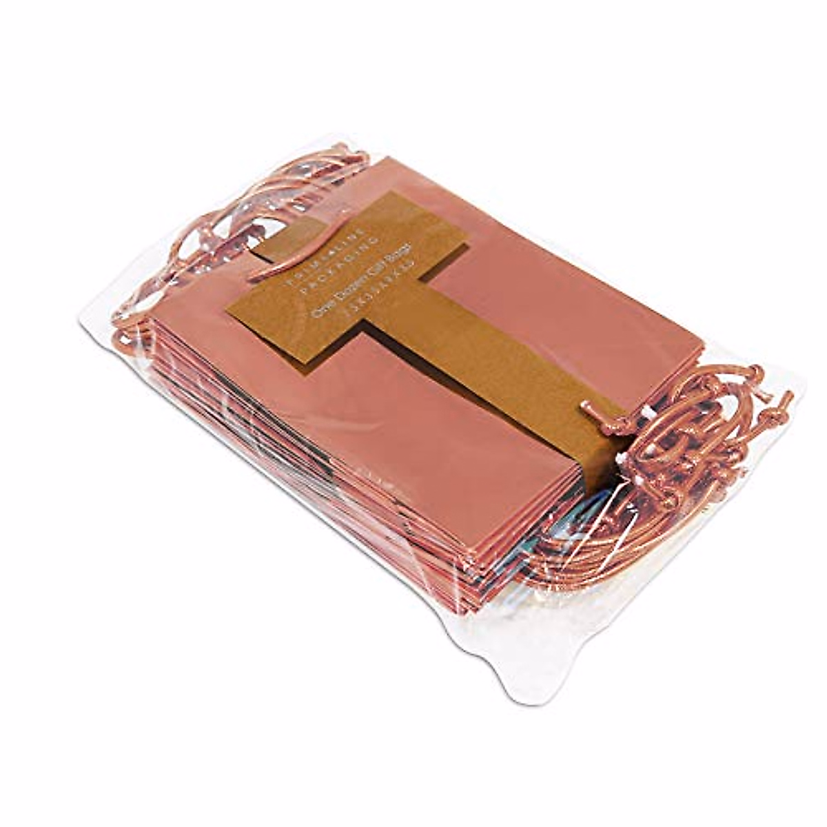 Rose Gold Gift Bags - 12 Pack Medium Rose Gold Foil Gift Bags with Handles, Designer Paper Gift Wrap Bags for Birthdays, Party Favors, Baby Shower, Bachelorette, Weddings, Holiday Gifts, Bulk – 7.5x3.5x9