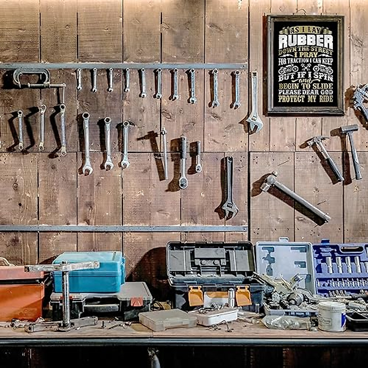 Lay Rubber & Dear God Protect My Ride- Funny Garage Wall Decor Print, For Home Decor, Office Decor, Man Cave Decor, Bar Decor & Garage Decor. Great For Motorcycles & Gearheads.Unframed - 8 x10"