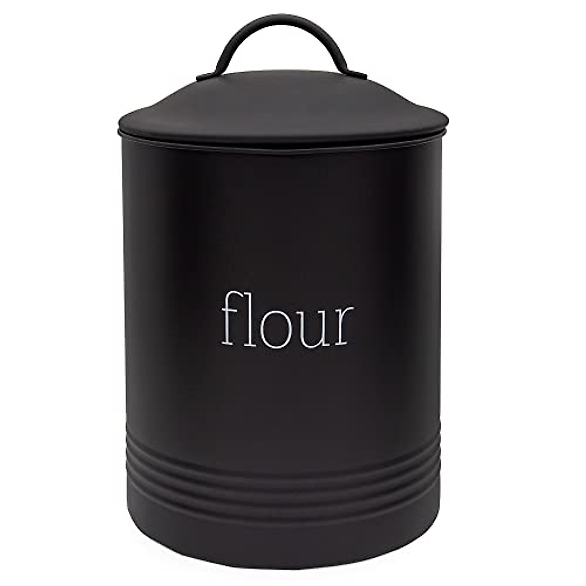 AuldHome Enamelware Black Flour Canister; Modern Farmhouse Style Staples Storage for Kitchen