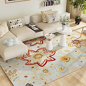 B BENRON Floral Rug,Blue and Orange,Area Rugs 4x6,Colorful Rugs for Bedroom Living Room Kitchen Dorm,Decorative Rugs for Kids Girls Room Decor