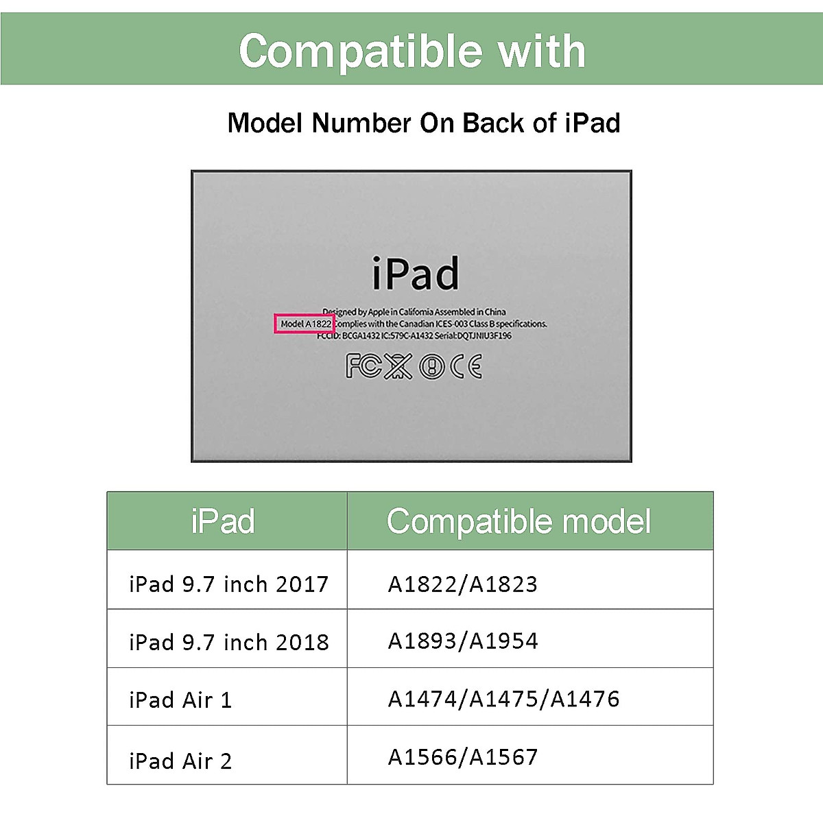 Hoidokly iPad 6th / 5th Generation 9.7 inch Case (2018/2017), iPad Air 2 & 1 9.7 Inch (2014/2013) Case with TPU Shockproof Back Cover [Built-in Pencil Holder, Auto Sleep/Wake] - Matcha Green
