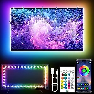 KANTUTOE LED Lights for TV, 16.4ft TV LED Lights for 45-75 Inch, RGB TV Lights Backlight Behind, Music Sync Bluetooth APP and Remote Control TV LED Strip Lights USB Powered for Bedroom/Gaming