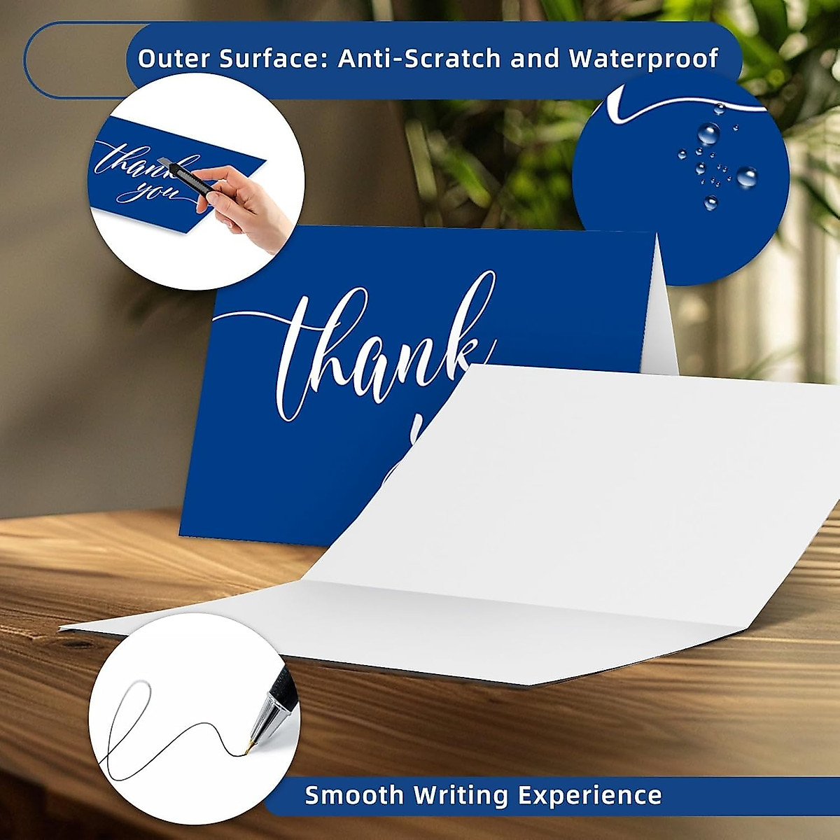 24 Pack Blue Thank You Cards With Envelopes and Stickers Leather Texture 4x6 Inch Blank Thank You Gift Note Cards Bulk for Wedding, Small Business, Baby Shower, Funeral, Graduation, Anniversaries