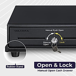 13" Manual Push Open Cash Register Drawer for Point of Sale (POS) System, Black Heavy Duty Till with 4 Bills and 5 Coin Slots, Key Lock with Fully Removable Money Tray and Double Media Slots