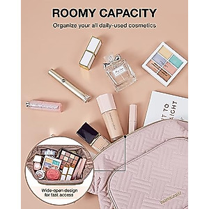 BAGSMART Travel Makeup Bag, Cosmetic Bag Make Up Organizer Case,Large Wide-open Pouch for Women Purse for Toiletries Accessories Brushes Pink