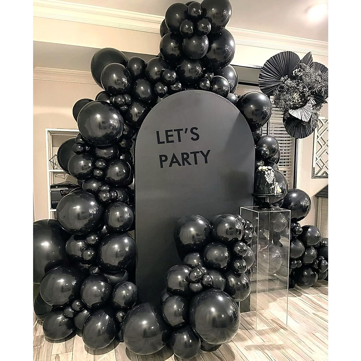 BAUANOOY 100pcs Black Balloons 12 inch, Black Latex Balloons with Black Ribbon for Graduation Halloween Birthday Party Decorations