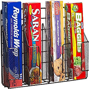 Home Basics Stainless Steel Rust Resistant Wrap Organizer, Perfect for Food Storage Bags, Silver Foil, Wax Paper, Sandwich Bags, Plastic Wrap- Mounts to Cabinet Door or Wall. Onyx/Black Finish