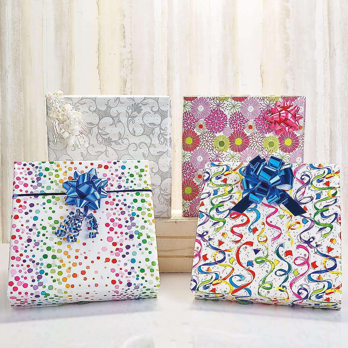 Happy Birthday Confetti Jumbo Rolled Gift Wrap - 23 Inches x 32 Feet (61 Square Feet Total), Peek-Proof, For Birthdays, Graduations, Baby Showers and More