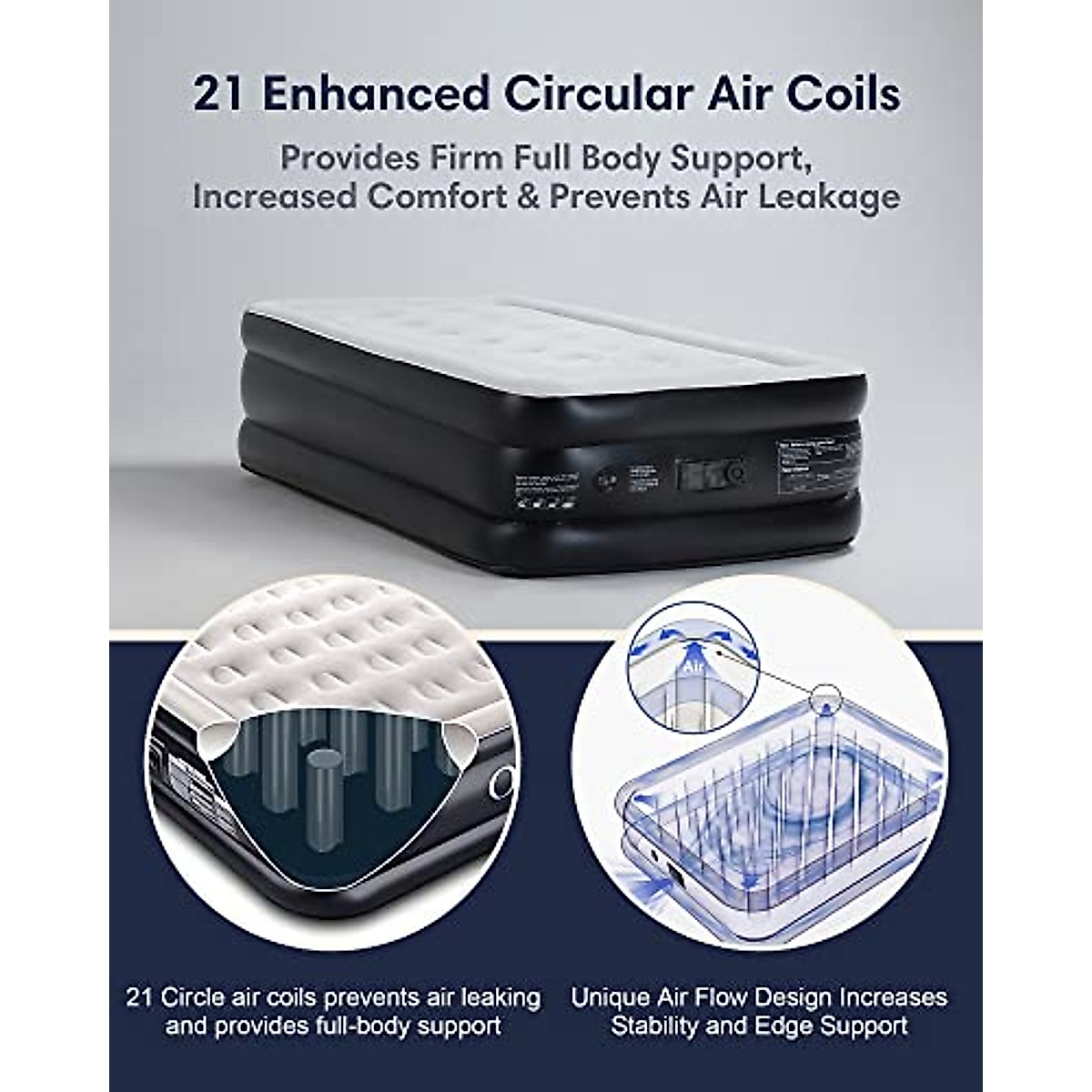 OlarHike Inflatable Twin Air Mattress with Built in Pump,18"Elevated Durable Air Mattresses for Camping,Home&Guests,Fast&Easy Inflation/Deflation Airbed,Black Double Blow up Bed,Travel Cushion,Indoor