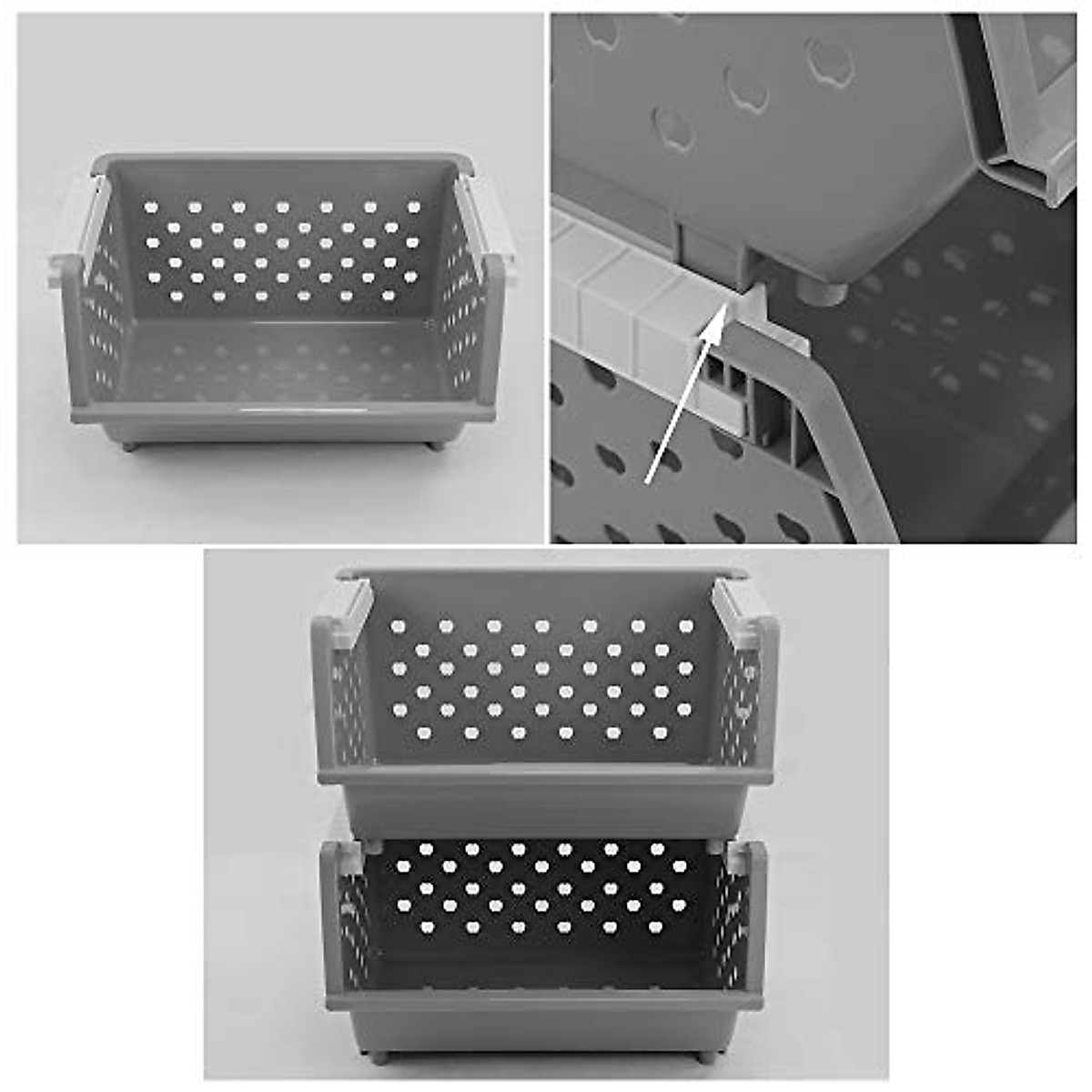 Ggbin 3-Pack Plastic Stackable Storage Bins, Gray Multi-functional Stacking Basket