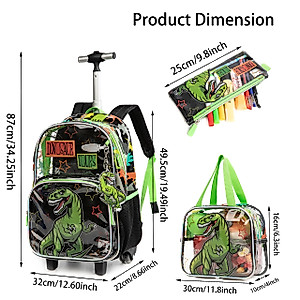 MOHCO Clear Rolling Backpack Kids Wheeled School Bookbag for Boys and Girls (Dinosaur)