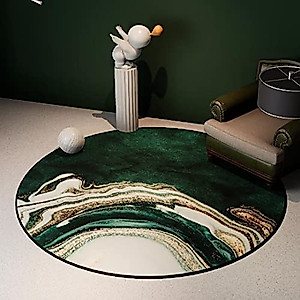 Round Area Rug Pad 4ft Emerald Green Round Marble Throw Rug for Bedroom Living Room Washable Non-Slip Floor Mats Modern Home Decor Circle Carpets