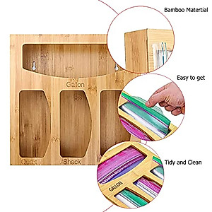 Ziplock Bag Organizer for Drawer- Bamboo Food Storage Bags Container for Kitchen Compatible with Solimo, Hefty, Holder for Gallon, Quart, Sandwich, Snack, and Slider Bag