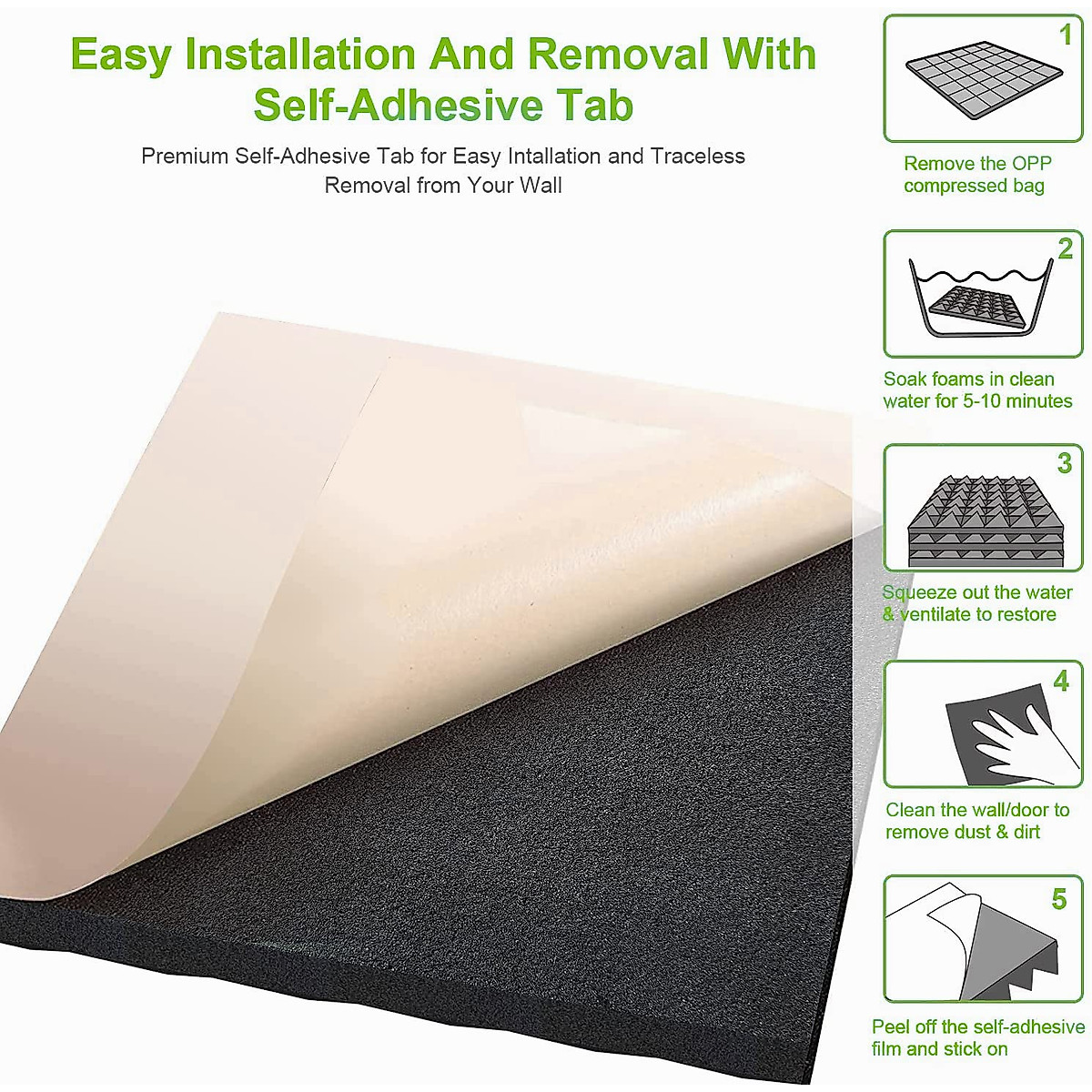 12 Pack Sound Proof Foam Panels,2"x12"x12"Self Adhesive Acoustic Foam Panels, Studio Wedge Tiles with High Density Fireproof,Sound Proofing Padding for Wall,Ceiling,Door,Bedroom(Black)