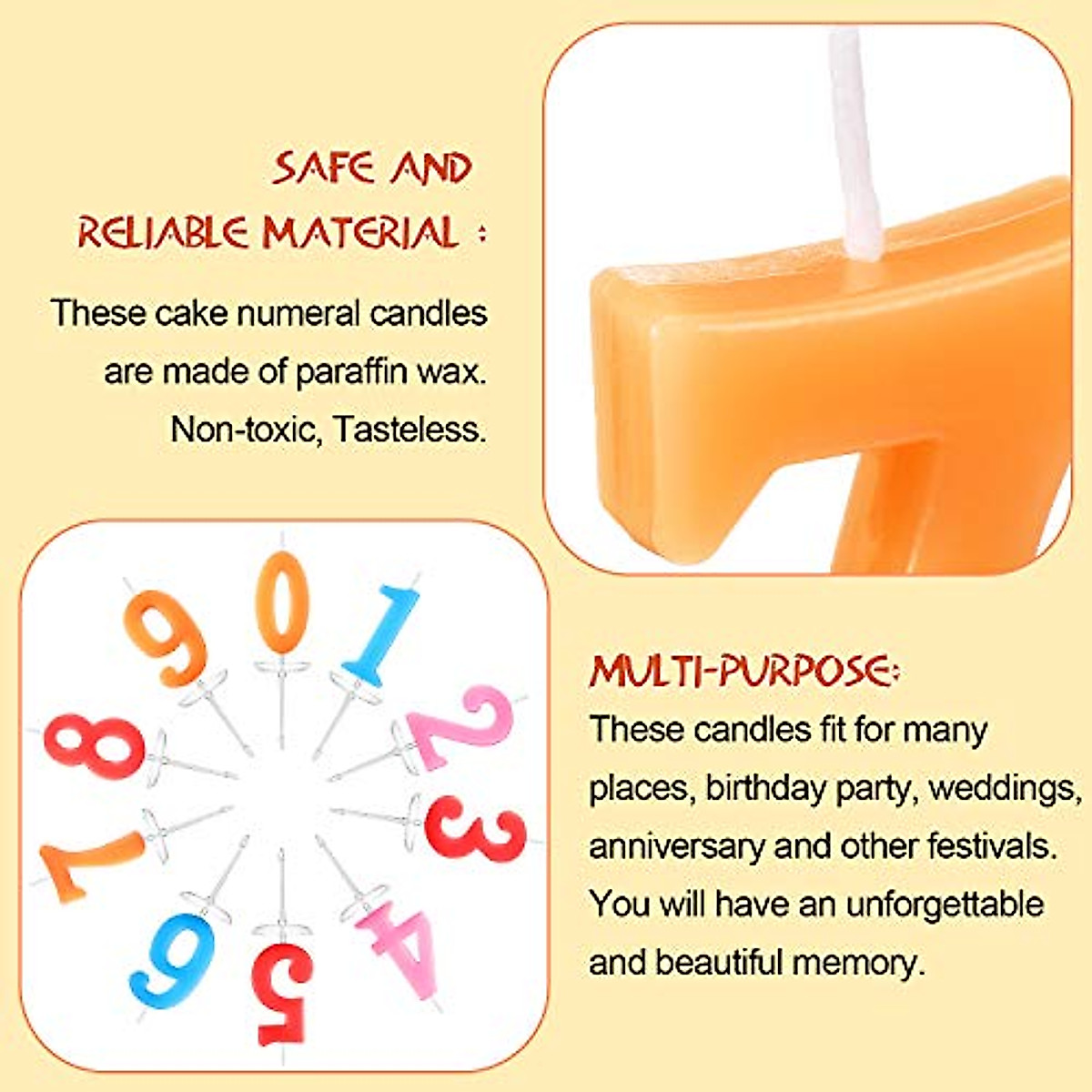 12 Pieces Birthday Number Candle Cake Numeral Candles Christmas New Year Rainbow 0 - 9 Cake Topper Decoration for Birthday, Party, Wedding, Celebration, 10 Pieces of 0 - 9 and Extra 2 Pieces of 1, 2