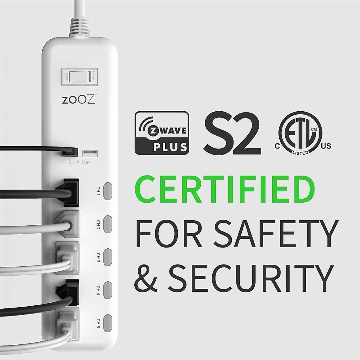 Zooz Z-Wave Long Range Power Strip ZEN20 800LR with Energy Monitoring and 2 USB Ports | Works with Z-Box, Hubitat, Home Assistant, Compatible with SmartThings