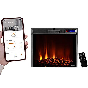 e-Flame USA Whistler LED Recessed Electric Fireplace Stove Insert with Remote - 3D Wood Burning Flame Effect - 28"x24" (Black)