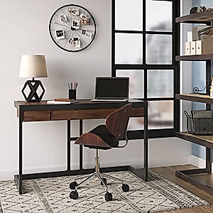 SIMPLIHOME Erina SOLID ACACIA WOOD Modern Industrial 48 inch Wide Small Desk in Distressed Charcoal Brown