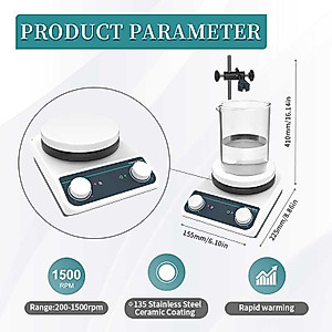 Lab 260℃/ 500℉ Magnetic Stirrer Hot Plate 3L Magnetic Mixer 5in Hotplate Knob Control 50-1500RPM | Support Stand,Stir Bar Included(Non Digital)