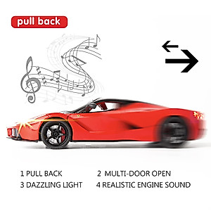 BDTCTK Compatible for 1:22 Ferrari RAFA Toy Model Car, Zinc Alloy Pull Back Car with Sound and Light and Body Door Opened, Toy Car for Kids Boy Girl Gift Red