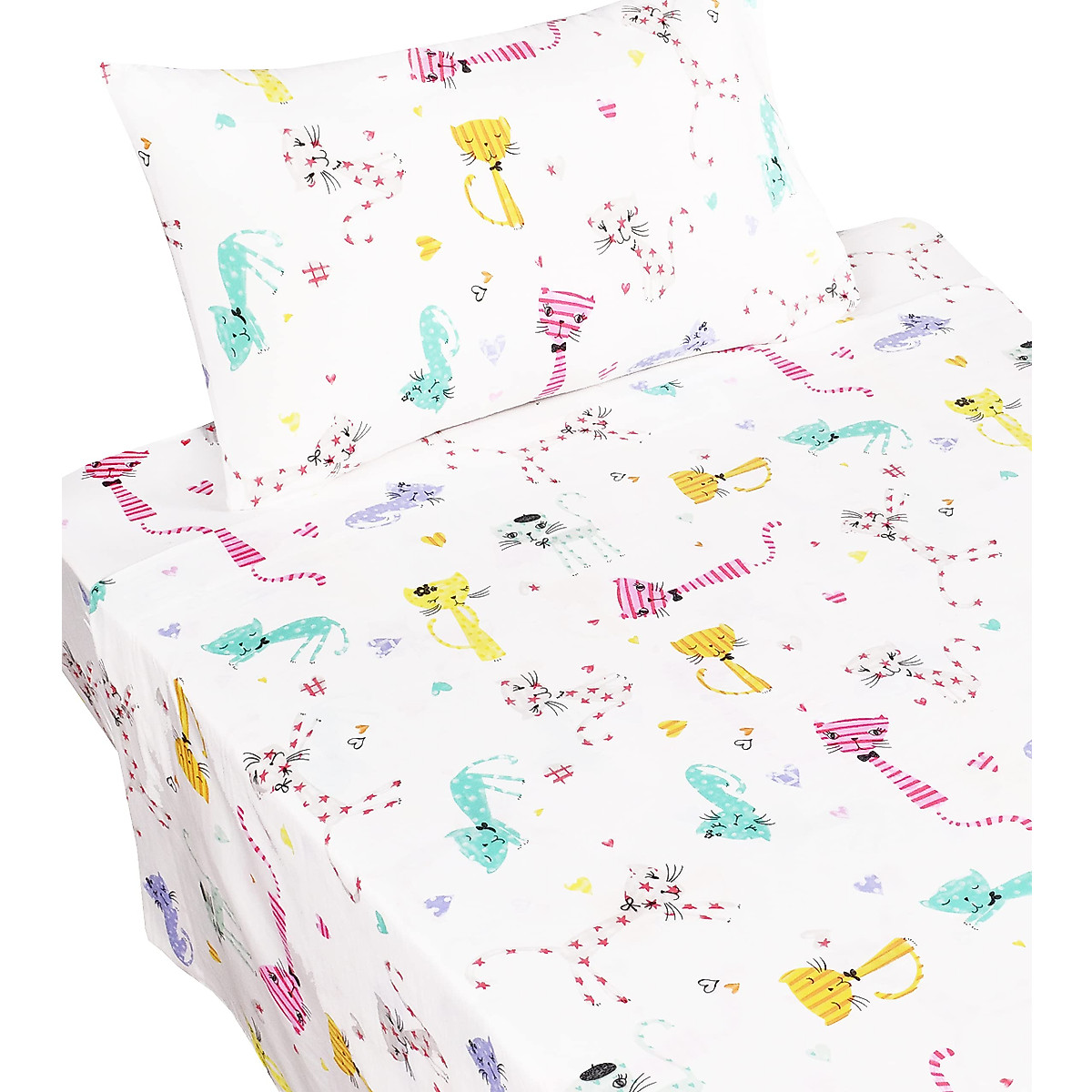 Scientific Sleep Kitty Cats Cute Fun Soft Sheets Set Twin, Fitted Sheet with 14" Inch Deep Pocket, 95 GSM 100% Microfiber Polyester Bedding Sheet Set for Boys Girls Teen Kids Gift (6, Twin)