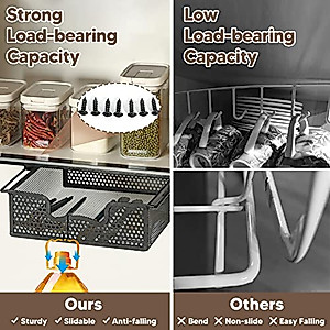3 Pack Hanging Pullout Drawer Basket, Sliding Under Shelf Storage Organizer with nameplates, Under Shelf Baskets Under Cabinet Organizer Under Desk Drawer for Kitchen Pantry Cabinet, Attaches to Shelf