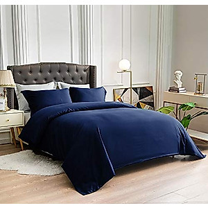 Xtream Fabric 100% Natural Cotton Duvet Set, 1 Duvet Cover with Button Closure, 1 Fitted Sheet 12" Deep Pocket and 2 Pillowcase 800 Thread Count Duvet Cover Set, Duvet Sets King Size Navy Blue