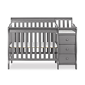 Dream On Me Jayden 4-in-1 Mini Convertible Crib And Changer in Storm Grey, Greenguard Gold Certified, Non-Toxic Finish, New Zealand Pinewood, 1" Mattress Pad