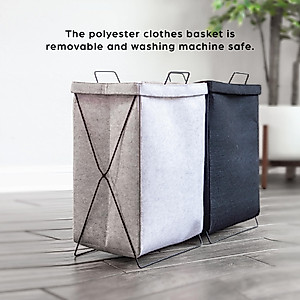 15''L x 10''W x 22'' H X-Frame Collapsible Laundry Basket Household Essentials Metal Frame with Cotton/Polyester Bag Sorter Organizer Foldable Dirty Clothes Hamper Durable Storage Dorm Apartment