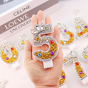 Saododku Birthday Candles, 3.8" Large Number Candles for Birthday Cakes, Big Sparkler Candles for Birthday Cake, 0123456789 Gold Birthday Candles for Cake Topper, Birthday Decorations(No.0)