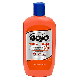 Gojo Soap Natural Orange Pumice Hand Cleaner Heavy Duty Cleaner Citrus Scented Scrub, 2 Bottles 14 OZ each [Total of 28 Oz.] with 2 compatible Sparklen Wooden Nail Brushes