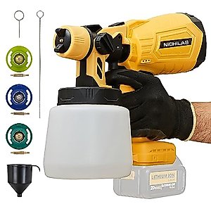 Cordless Paint Sprayer Compatible with DEWALT 20V Battery, Brushless Motor HVLP 1000ML Spary Paint Gun with 3 Patterns, 4 Size Nozzles (Battery NOT Included)