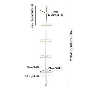 Dodoam 4 Tier Bathroom Corner Shower Rust Proof Telescopic Rod Storage Rack Organizer for Bathtub Shampoo Storage, 43 to 122 Inch Height