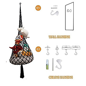 Large Toy Hammock Stuffed animal Net Macrame Plush Toy Display with One Hook for Corners, Walls and Ceiling Hanging Net stuff animal storage for kid room Bedroom Playroom