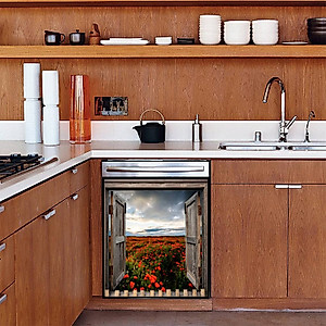 Dishwasher Magnet Cover Field Flowers Under Dramatic Sky Evening Sunshine Magnetic Refrigerator Stickers Decorative Appliance Cover Fridge Panels Metal Door Garage 23x26in