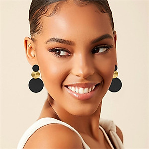 Retro 80s Neon Earrings Round Disc Dangle Drop Earrings for Women Lightweight Bohemia Statement Geometric Round Earrings Fashion Accessories 80s Jewelry Costume Party (Gold Black)