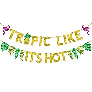 Tropic Like Its Hot Banner for Summer Tropical Hawaiian Luau Flamingo Birthday Party Bachelorette Party Decorations