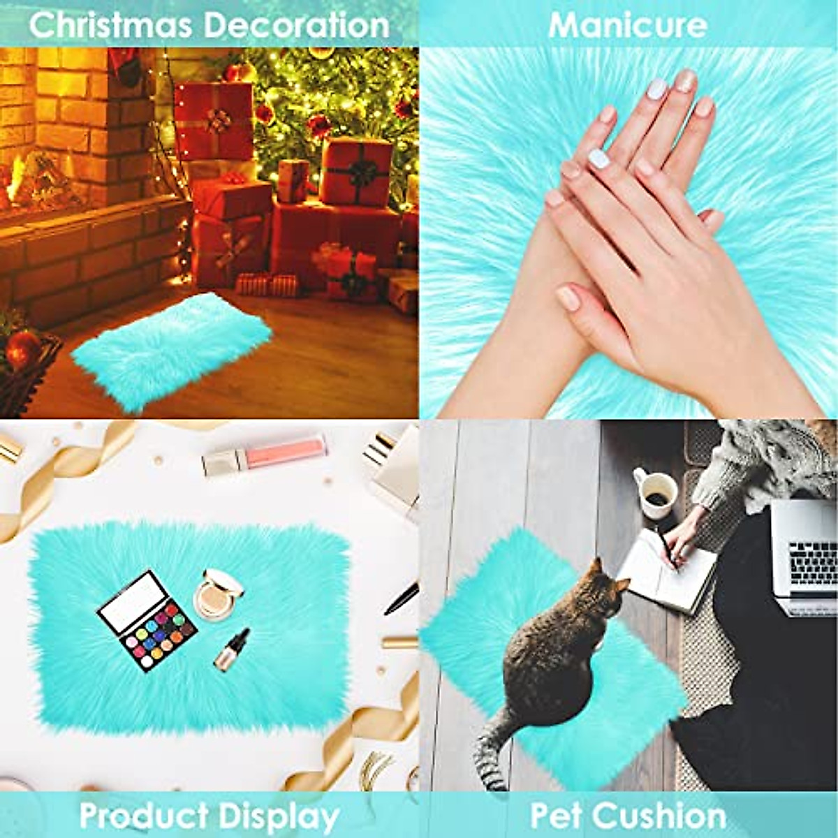 WLLHYF 20 Inch Faux Sheepskin Fur Fuzzy Rug, Ultra Soft Rectangle White Furry Rugs Luxury Fuzzy Sheepskin Area Rugs for Bedroom Living Room Sofa Shaggy Silky Plush Carpet Bedside Rug Floor Mat (Blue)