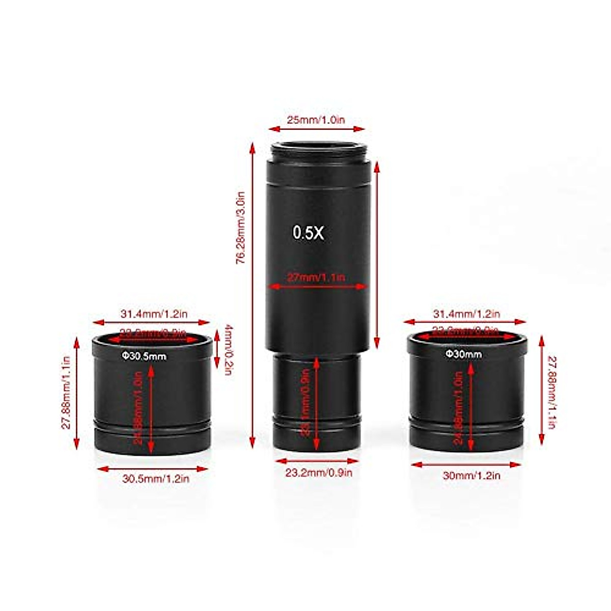 C Mount Adapter Microscope Adapter 0.5× C Mount Lens Adapter Set 23.2mm/30mm /30.5mm Ports for CCD Camera and Digital Eyepiece