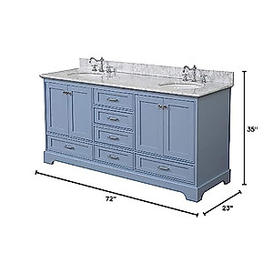 Kitchen Bath Collection Harper 72-inch Double Bathroom Vanity (Carrara/Powder Blue): Includes Powder Blue Cabinet with Authentic Italian Carrara Marble Countertop and White Ceramic Sinks