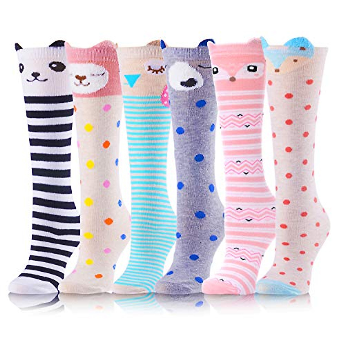 ANTSANG Kids Girls Knee High Socks Long Boot Crazy Silly Fun Gift Cute Tall Animal Socks for Child 6 Pairs Stocking Stuffers Gifts for 10 Year Old Girls Gifts Ideas (Animal A(6 Pairs))
