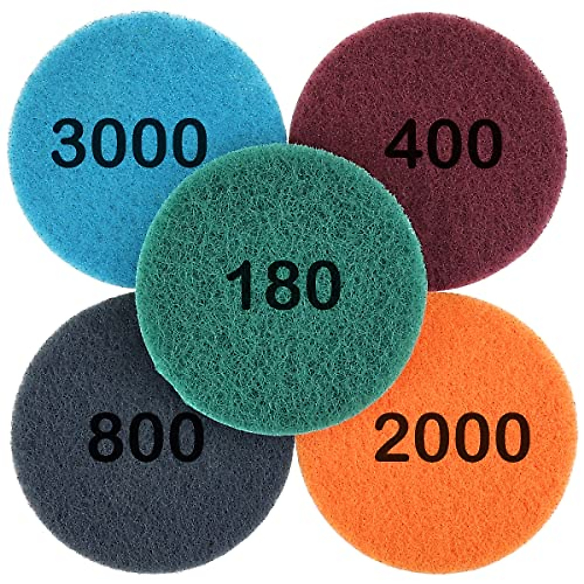 4.76-Inch Flocking Scuff Pads Conditioning Discs Polishing Pad Buffing Wheels for Furniture Automotive Cleaning, Rust Removal and More, Use Wet and Dry, 5 Different Finenesses.