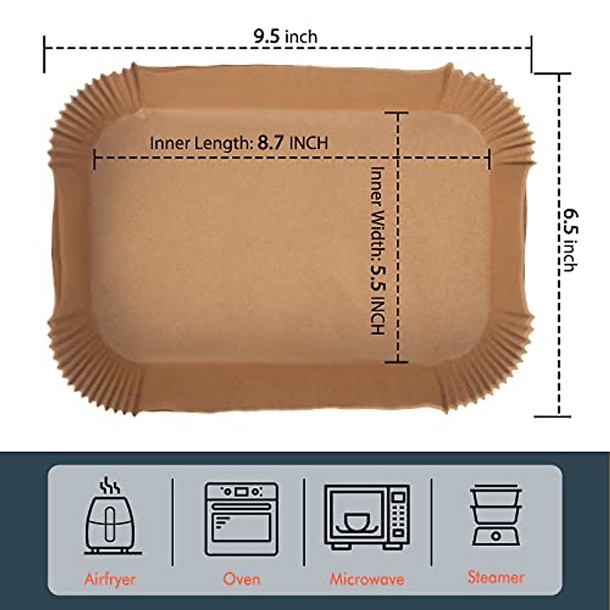 [3-Size] Air Fryer Disposable Paper Liner Rectangle Compatible with Ninja foodi Dual Air Fryer Toaster Oven, Non-stick Air Fryer Parchment Paper Baking Accessories (50Pcs - 8.7 Inch Rectangle)