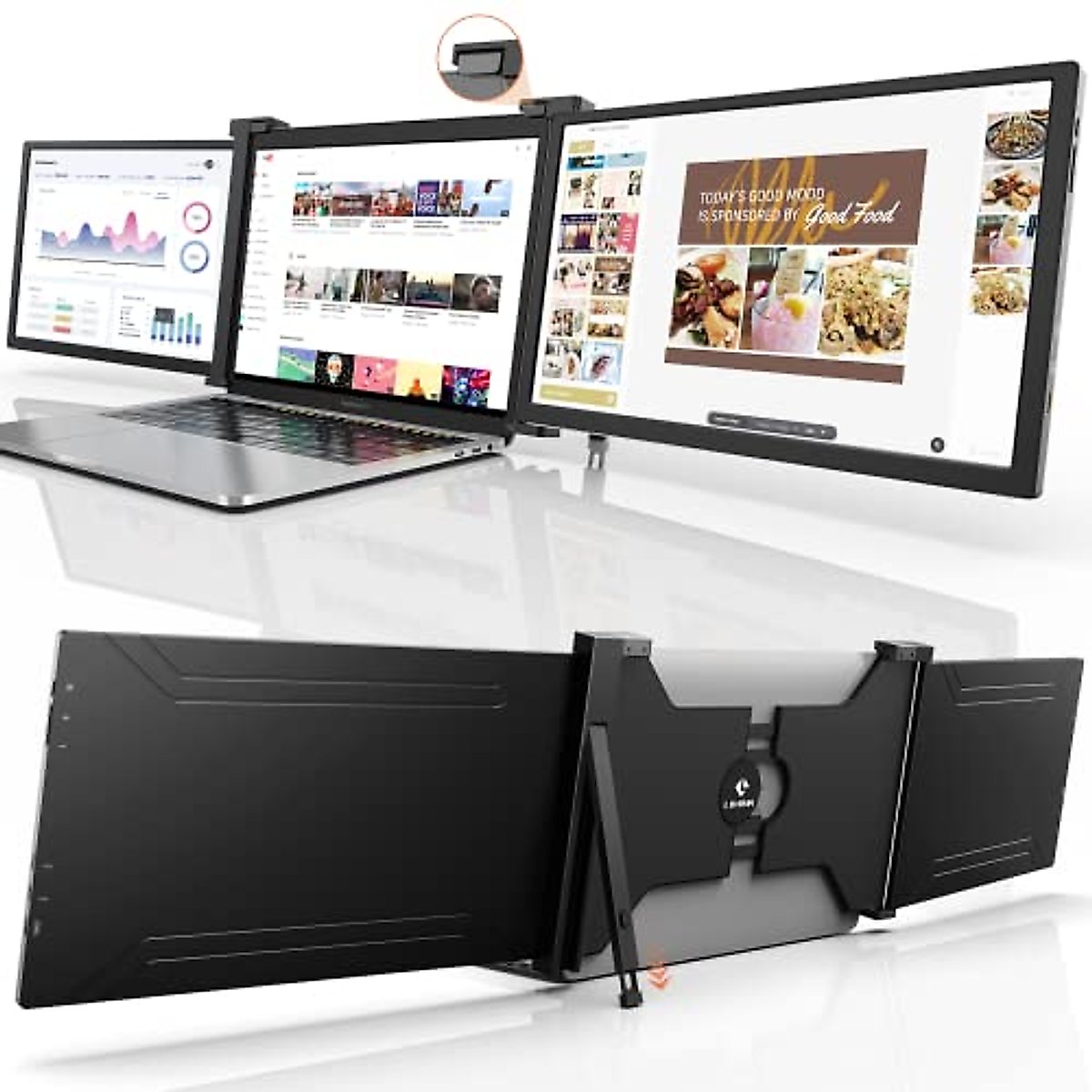 LIMINK 15.4" Portable Triple Monitor for 15.6-18.5” Notebooks | 1080P IPS Double Freestanding Narrow-Bezel Laptop Screen Extender | Compatible with MacOS & Windows | Powered by USB-C & HDMI