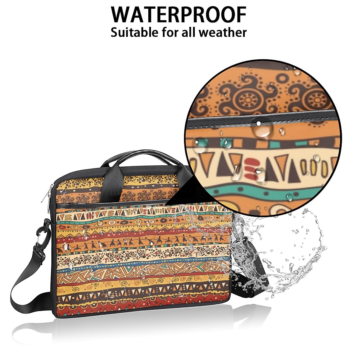 Ethnic Symbol Laptop Computer Bag Waterproof Shoulder Messenger Bag 13-15 inch Durable Laptop Tote Bag with Shoulder Strap Handle Lightweight Crossbody Briefcase