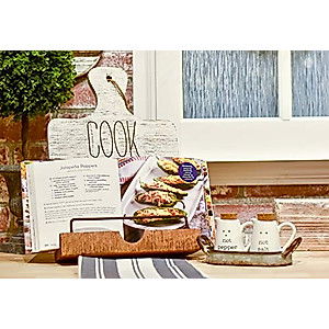 Mud Pie Farmhouse Inspired Ceramic Aluminum Salt and Pepper Caddy Set, One size, White