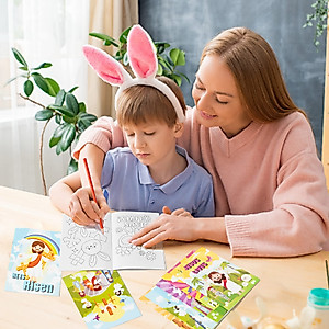WATINC 24pcs Christian Easter Coloring Books, He is Risen Color Booklet Bulk with Jesus Crosses DIY Art Drawing Book, Painting Craft Party Favors and Goodie Bag Fillers for Home and Classroom