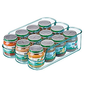 mDesign Plastic Kitchen Storage Divided Bin for Child/Kids Supplies - 3 Compartments to Organize Baby Food Jars, Pouches, Bottles, Sippy Cups, Cans, Pacifiers, Shampoo - 4 Pack - Blue Tint